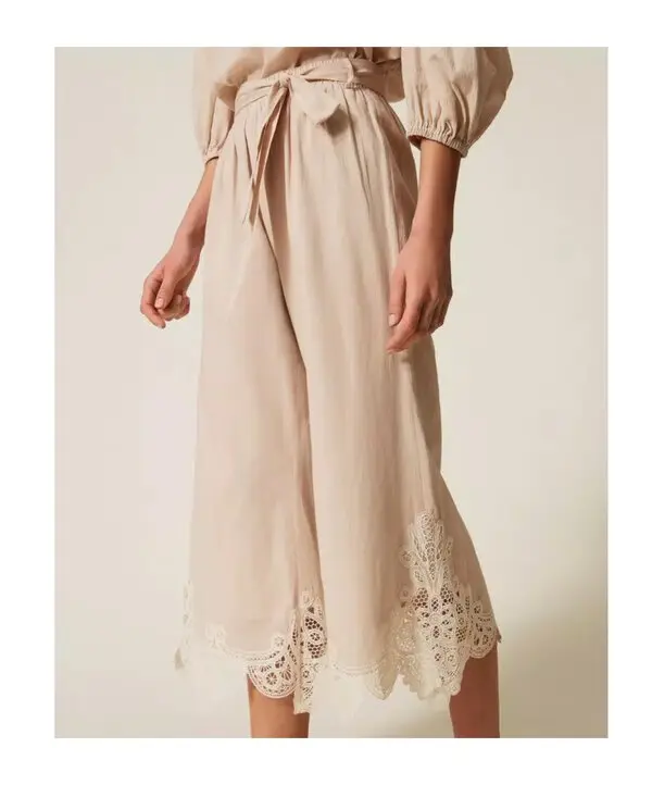 TWINSET Lace-trim Belted Trousers