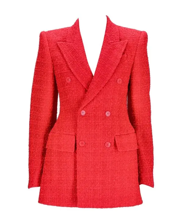 Balenciaga Double-breasted Tweed Blazer - Red