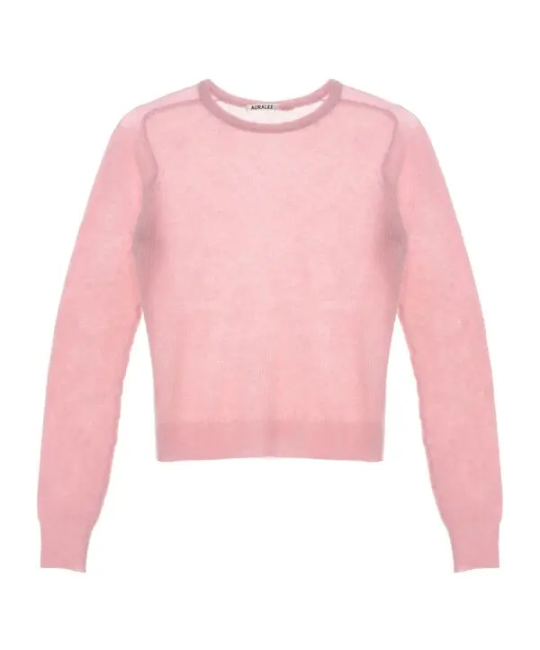 Auralee Crew Neck Semi-transparent Knit Sweater - Pink