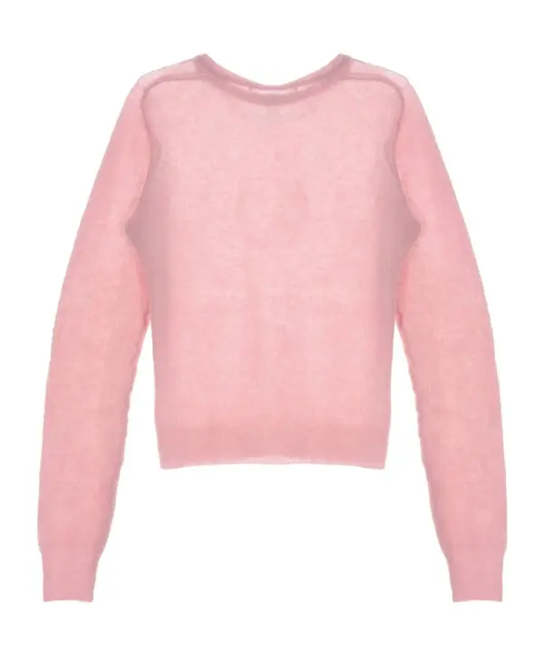 Auralee Crew Neck Semi-transparent Knit Sweater - Pink