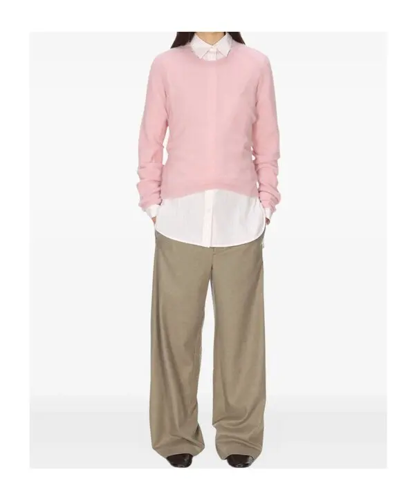 Auralee Crew Neck Semi-transparent Knit Sweater - Pink