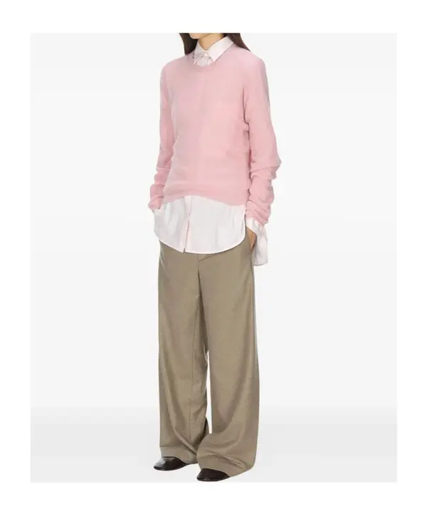 Auralee Crew Neck Semi-transparent Knit Sweater - Pink