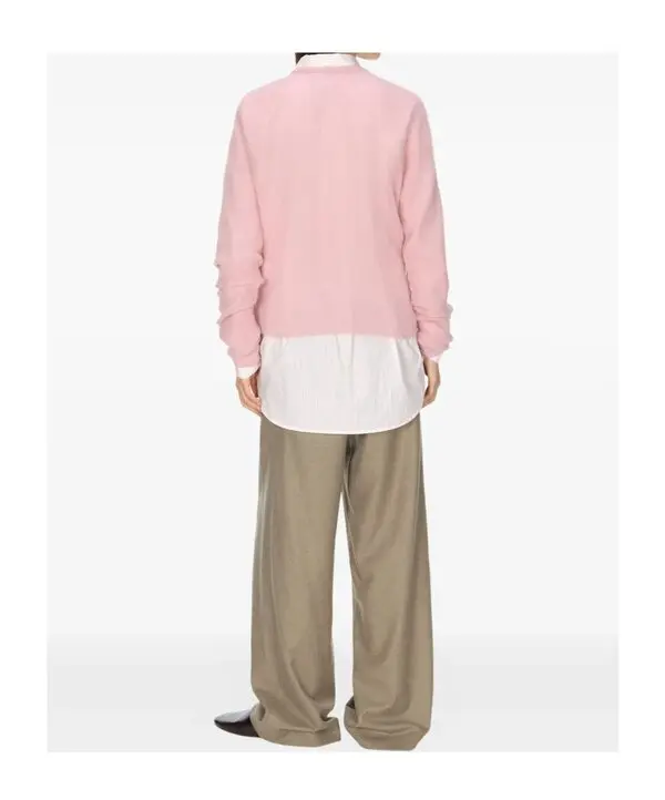 Auralee Crew Neck Semi-transparent Knit Sweater - Pink