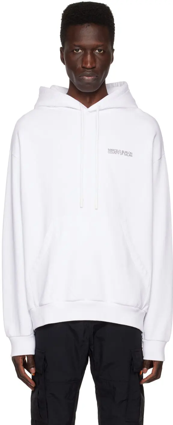 MARCELO BURLON COUNTY OF MILAN Tempera Cross Drawstring Hoodie - White