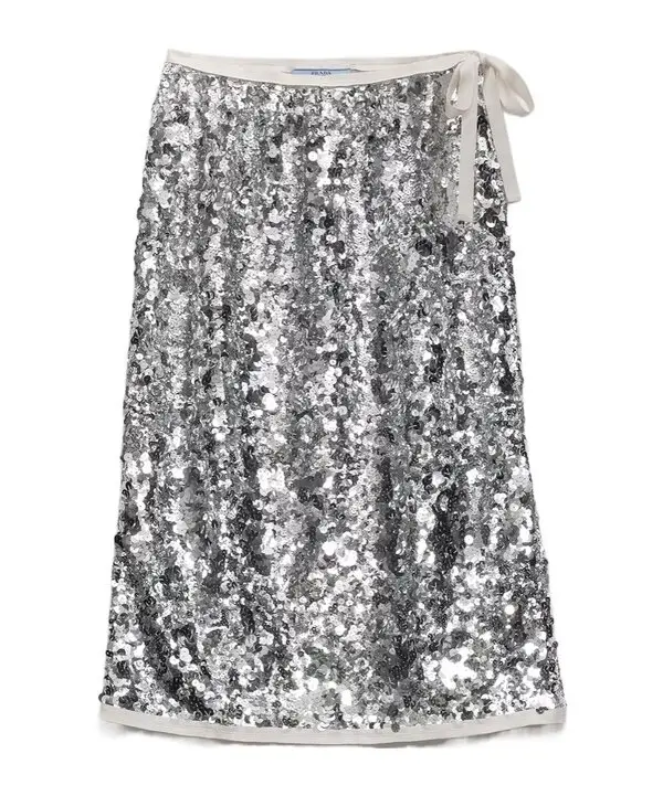 Prada Embroidered Sequin Skirt With Lace-up Detail