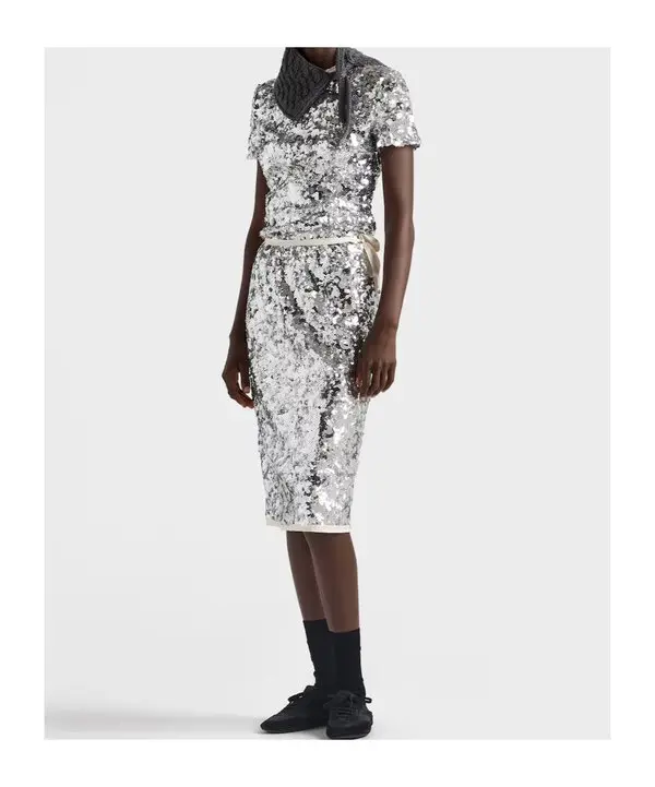 Prada Embroidered Sequin Skirt With Lace-up Detail