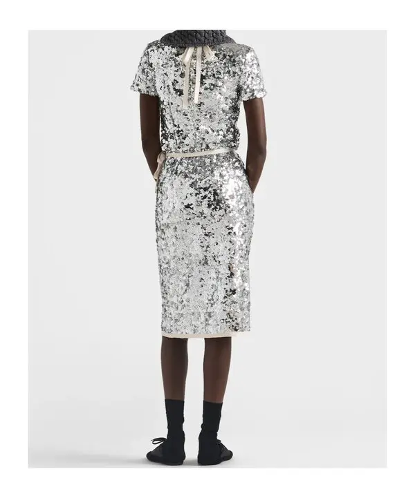 Prada Embroidered Sequin Skirt With Lace-up Detail