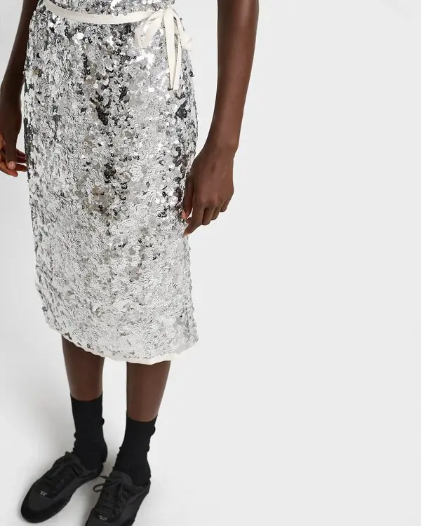 Prada Embroidered Sequin Skirt With Lace-up Detail