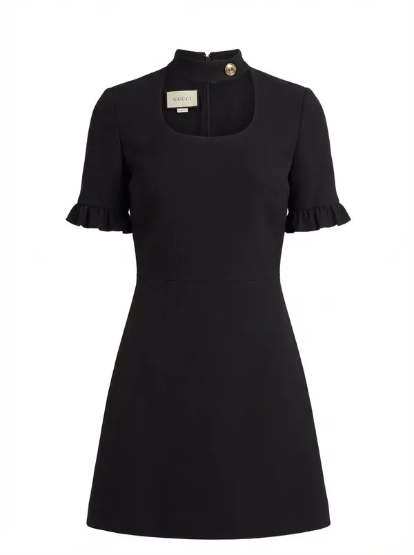 Gucci Mini Dress With Lotus Leaf Neckline And Sleeves