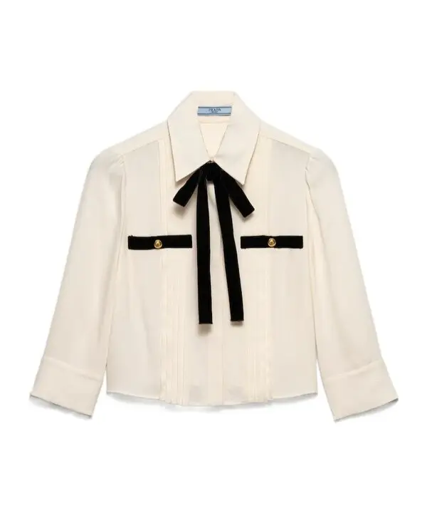 Prada Pleated Sablé Shirt With Bow Detail