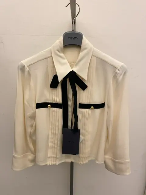 Prada Pleated Sablé Shirt With Bow Detail