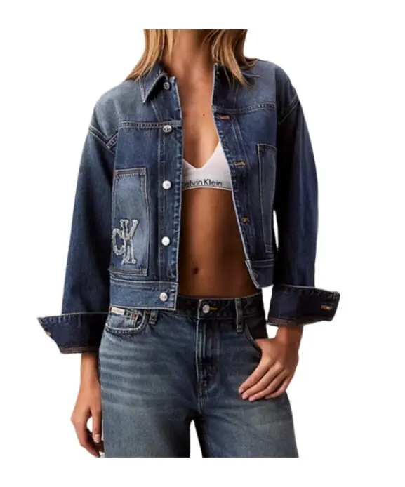 Calvin Klein Logo-appliqué Denim Jacket - Ck Sanded Blue