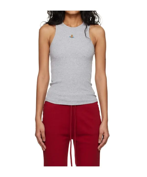 VIVIENNE WESTWOOD Orb Ribbed Tank Top - Grey