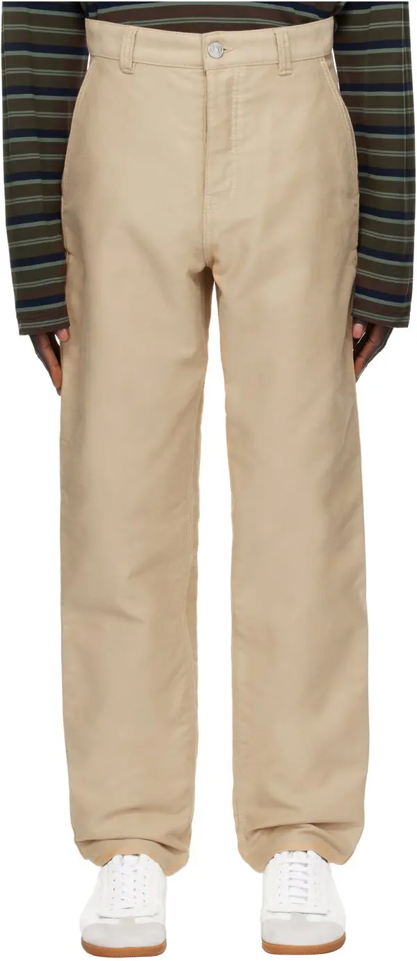 AMI Paris Logo Patch Worker Trousers - Sand