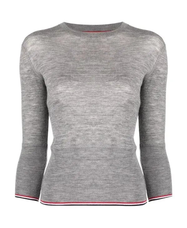 Thom Browne Crewneck Knitted Jumper With Striped Trim - Grey
