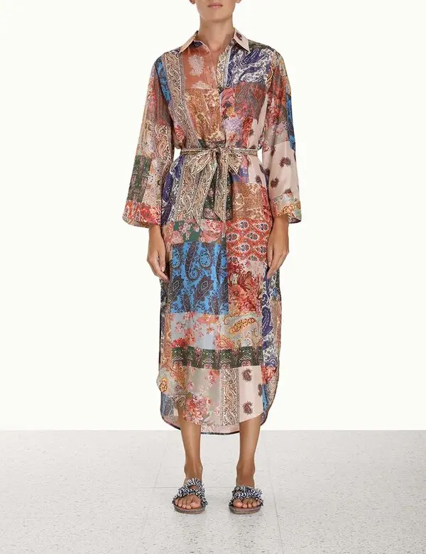 Zimmermann Devi Paisley Pattern Silk Midi Shirt Dress