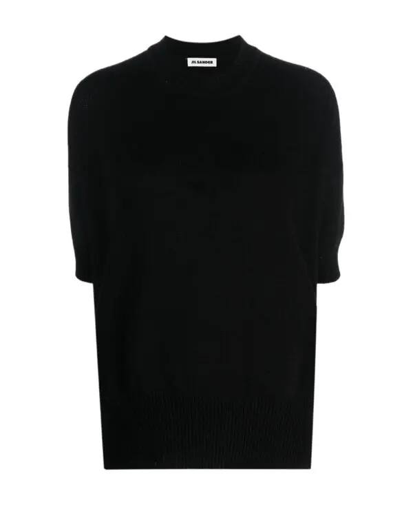 JIL SANDER Short-sleeved Knitted Top - Black
