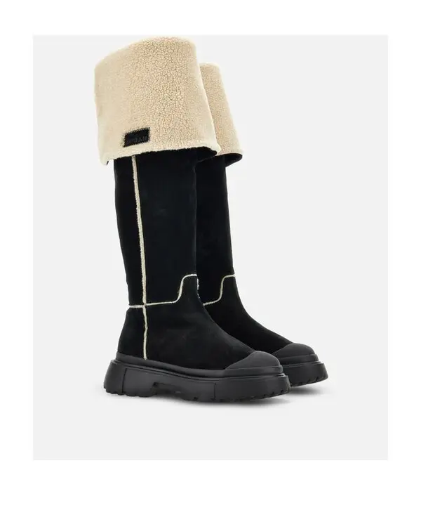 Hogan Fur Trimmed Knee High Boots