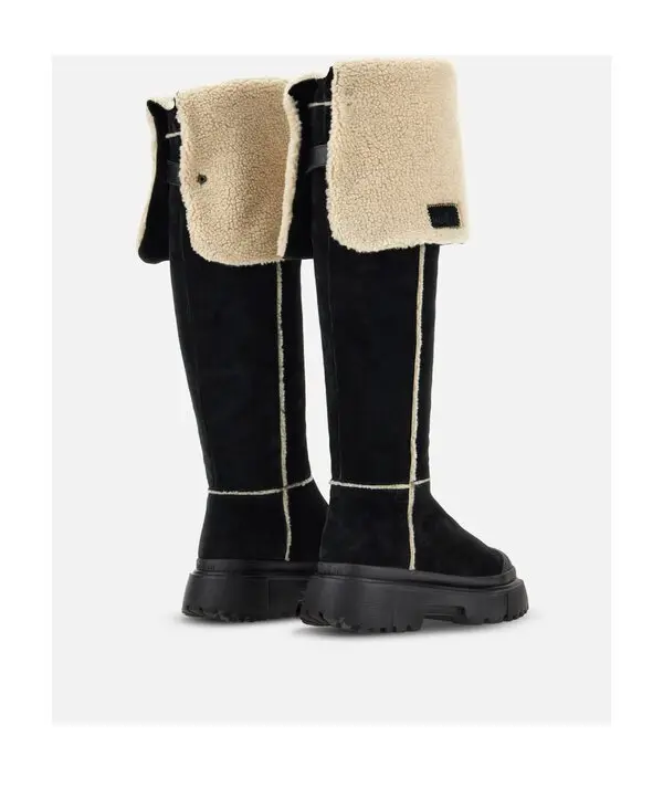 Hogan Fur Trimmed Knee High Boots