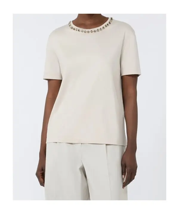 Max Mara Bingo Embellished Basic Jersey T-shirt - Beige
