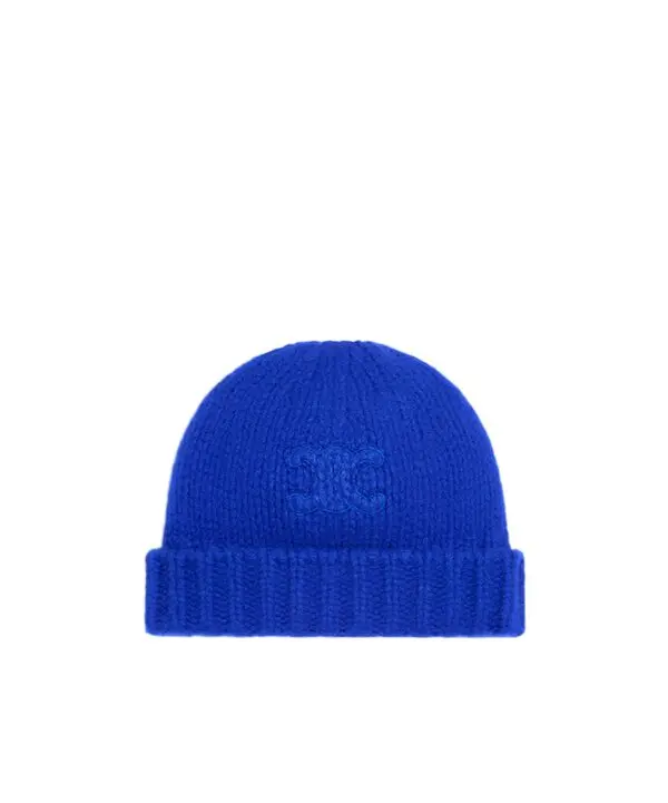 Celine Triomphe Beanie In Cashmere And Silk - Blue
