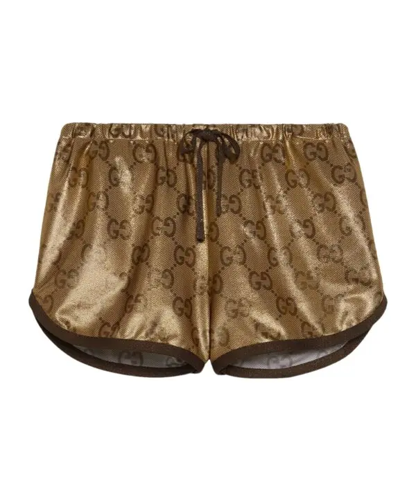 Gucci Metallic Monogram Drawstring Shorts - Brown