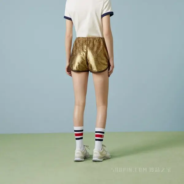 Gucci Metallic Monogram Drawstring Shorts - Brown