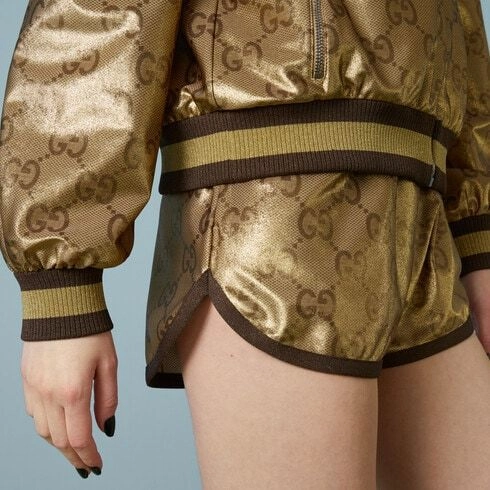 Gucci Metallic Monogram Drawstring Shorts - Brown