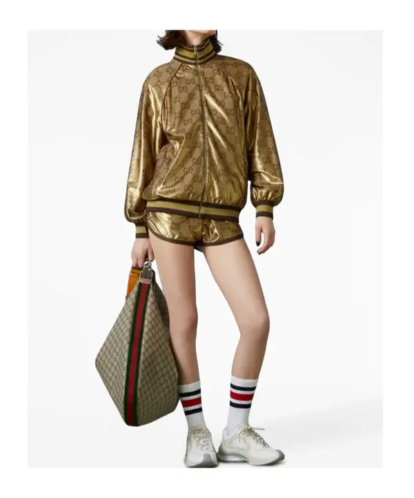 Gucci Metallic Monogram Drawstring Shorts - Brown