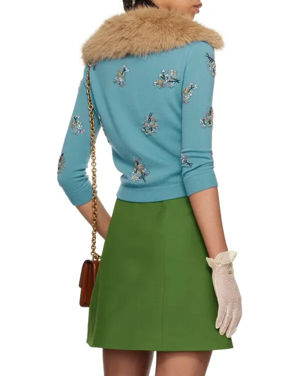 Valentino Garavani Embellished Three-quarter-sleeved Cardigan - Sky-blue