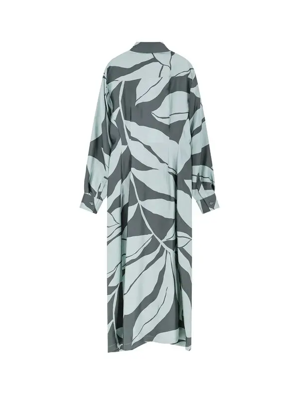 Max Mara Printed Maxi Dress With Shirt Collar - Green