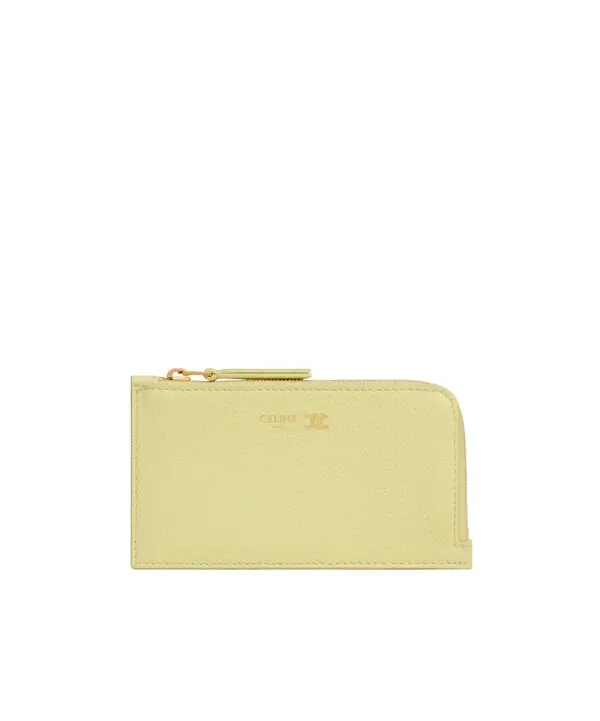 Celine Long Zipped Card Holder In Supple Grained Calfskin - Citrus/wildlife Park