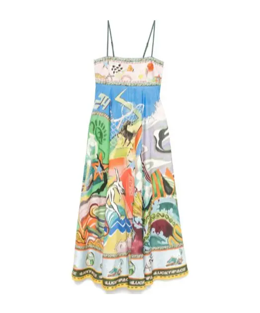 ALEMAIS Lucky Pace Graphic Print Midi Dress - Light Blue