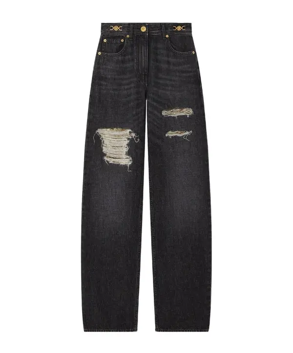 Versace Distressed Straight-leg Jeans - Black