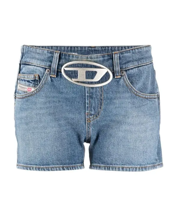 DIESEL® Logo Plaque Denim Shorts - Blue