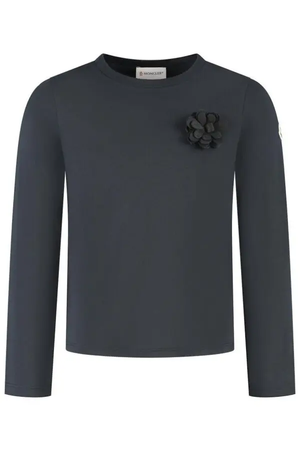 Moncler Long Sleeved Flower-appliqué T-shirt - Black