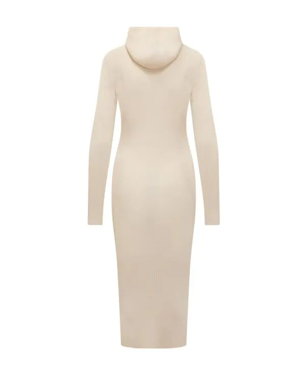 JIL SANDER Ribbed Knit Midi Dress With Hood And Zip Front - Nude