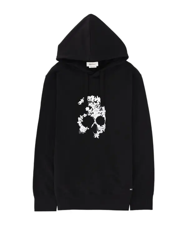 Alexander McQueen Skull Lace Drawstring Hoodie - Black
