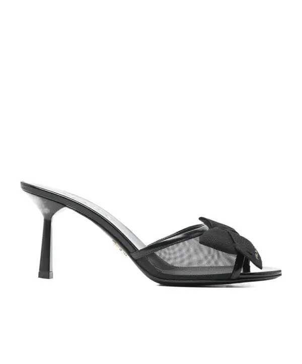 Prada Mesh Heeled Slip-on Sandals - Black