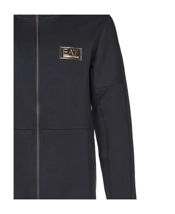 EA7 Zip-up Hooded Casual Jacket With Logo Print