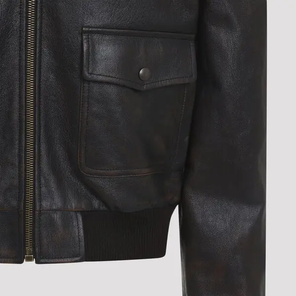 Celine Leather Bomber Jacket With Shearling Collar