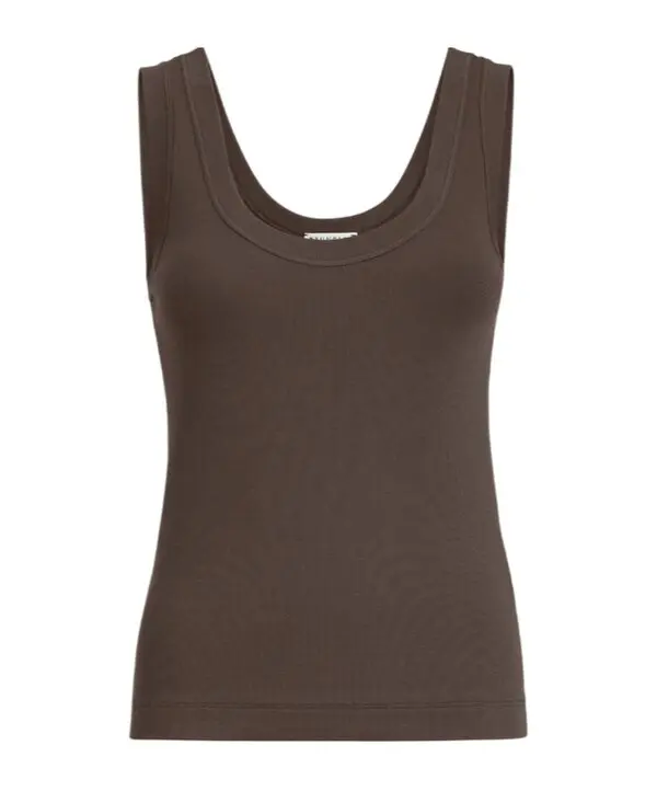Brunello Cucinelli Ribbed Tank Top With Monili Embellishment - Brown