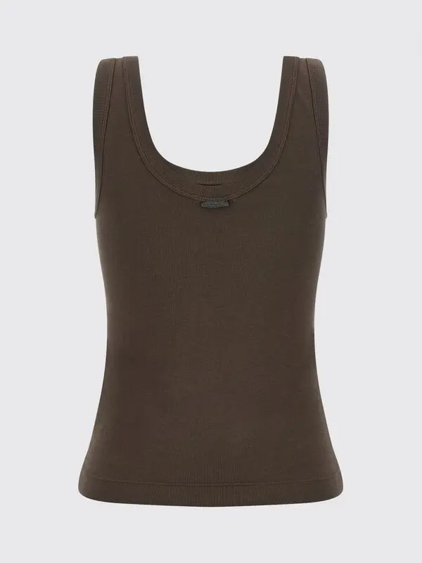 Brunello Cucinelli Ribbed Tank Top With Monili Embellishment - Brown