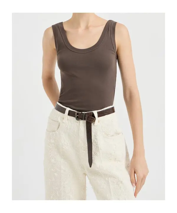 Brunello Cucinelli Ribbed Tank Top With Monili Embellishment - Brown