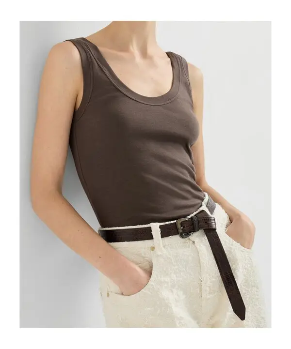 Brunello Cucinelli Ribbed Tank Top With Monili Embellishment - Brown