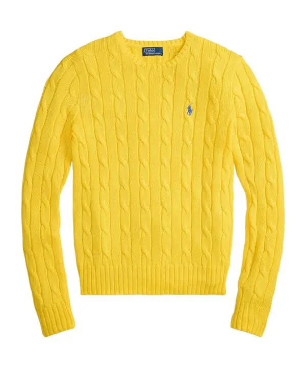 Polo Ralph Lauren Cable Knit Crewneck Jumper With Embroidered Pony - Yellow