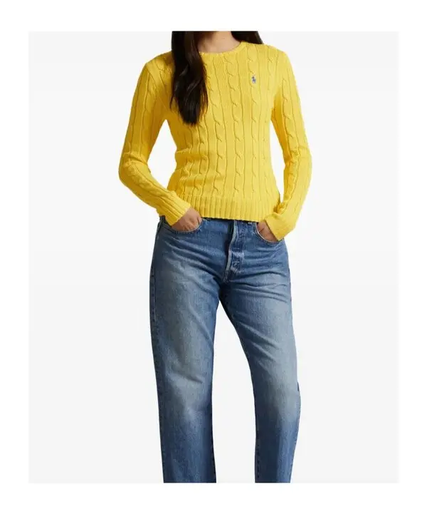Polo Ralph Lauren Cable Knit Crewneck Jumper With Embroidered Pony - Yellow