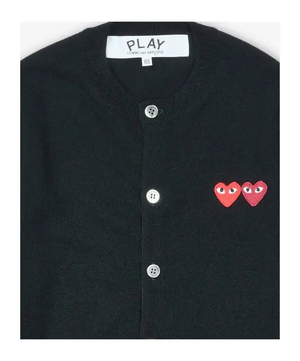 Play Comme Des Garcon Single-breasted Cardigan Sweater With Double Heart Pattern - Black