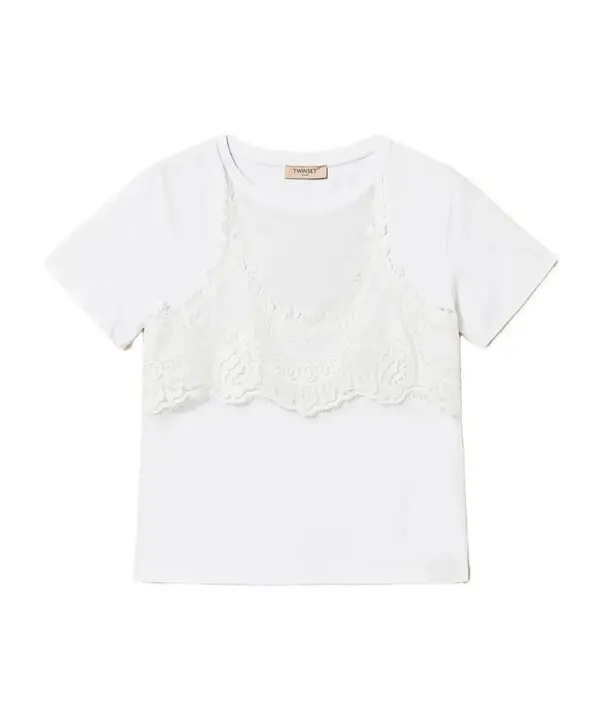 TWINSET Lace Overlay Crewneck T-shirt - No