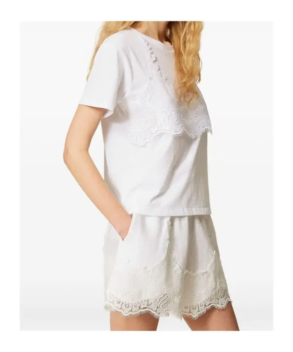 TWINSET Lace Overlay Crewneck T-shirt - No
